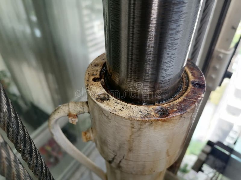 View of Hydraulic Lift Plunger with Dirt Stock Photo - Image of view ...