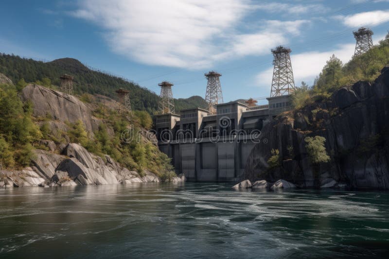 View of Hydroelectric Power Plant, with Towering Turbines in the ...