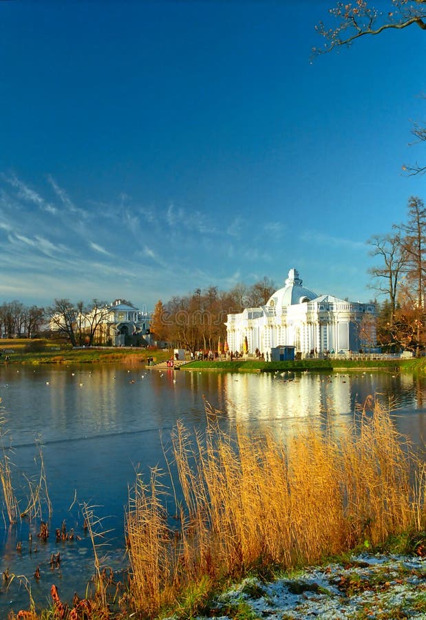 View of Iced Lake with Classical Building Stock Image - Image of birds ...