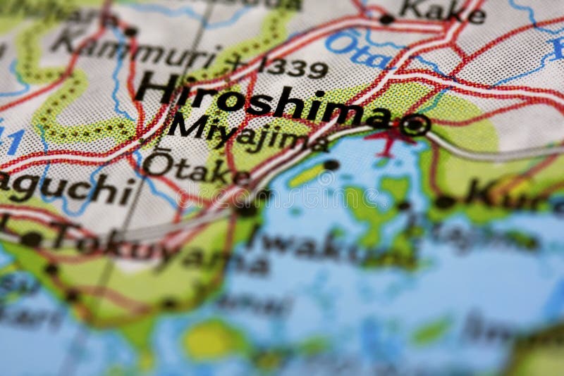 Hiroshima on the map. stock image. Image of landmark - 247082499