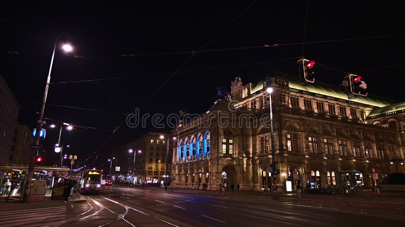 View of the Illuminated Facade of the Vienna State Opera Building in ...