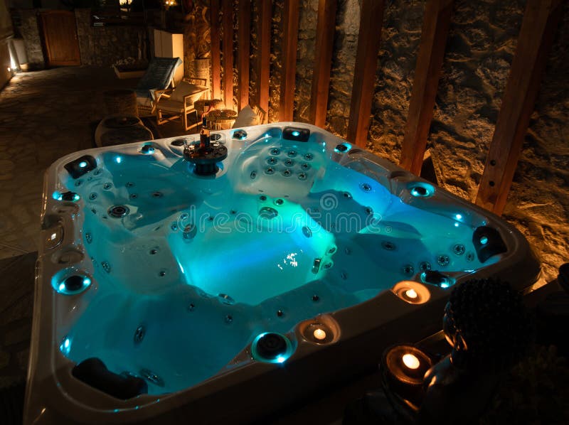 View of the Illuminated Jacuzzi at Night in Greece Stock Image - Image ...