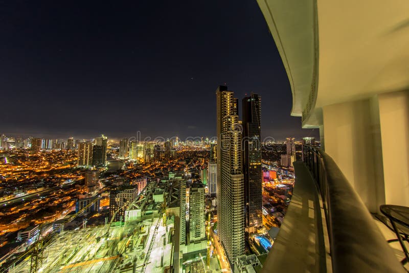 View on the Illuminated Skyline of Manila Stock Photo - Image of ...