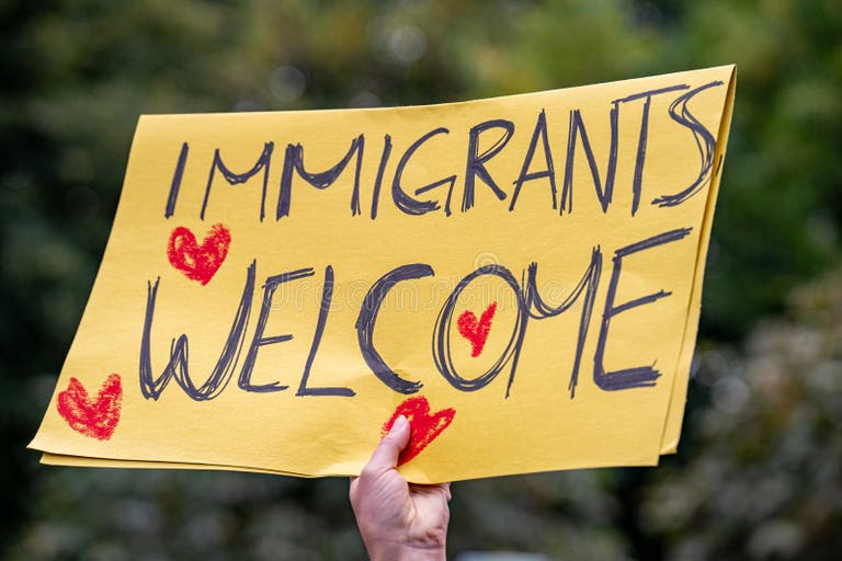 View of Immigrants Welcome Banner at Pro-immigrant Rally Stock Photo ...