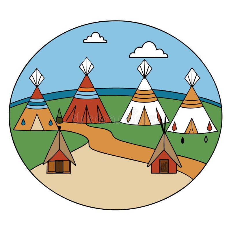 View of an Indian Native American Village with Teepee Tents. Stock ...