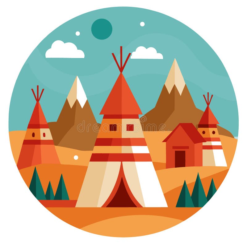 View of an Indian Native American Village with Teepee Tents. Stock Vector - Illustration of ...