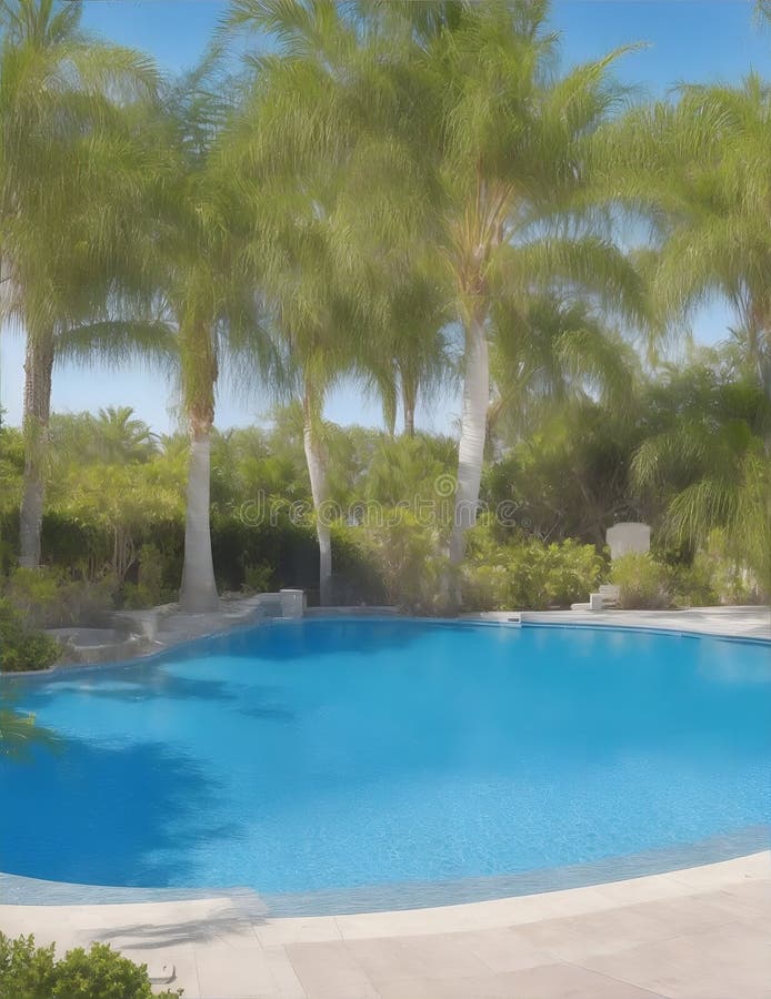 View of Indoor Swimming Pool and Palm Trees Illustration Stock ...