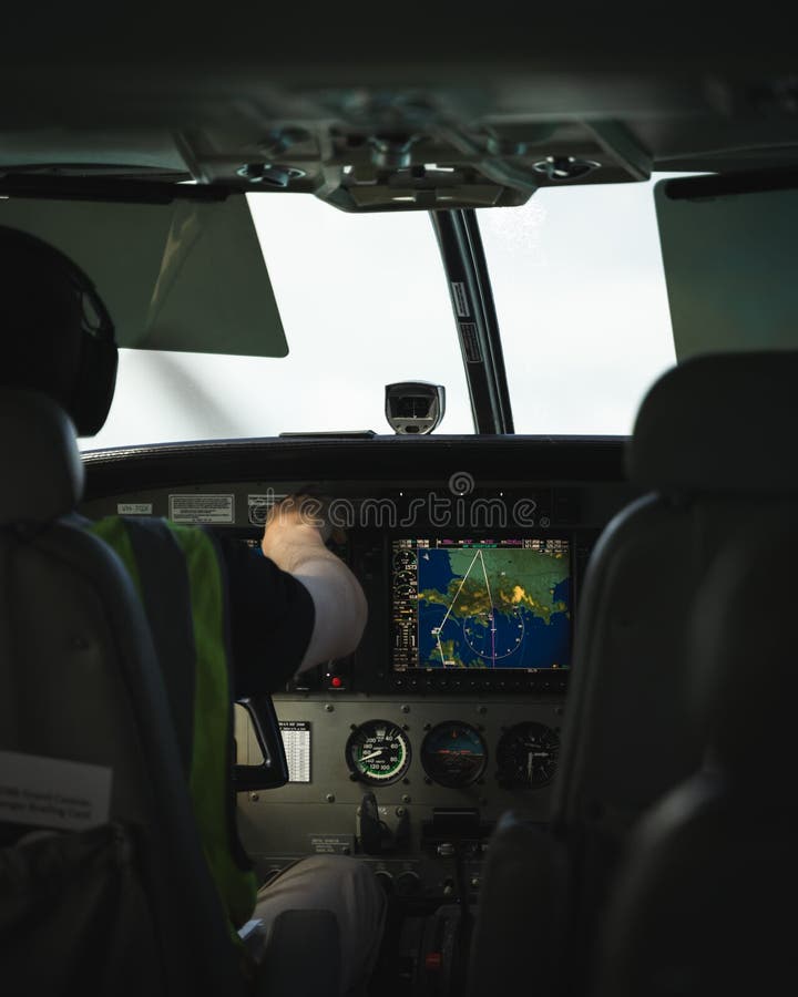 Aircraft Interior Cockpit with Pilot Flying Stock Photo - Image of ...