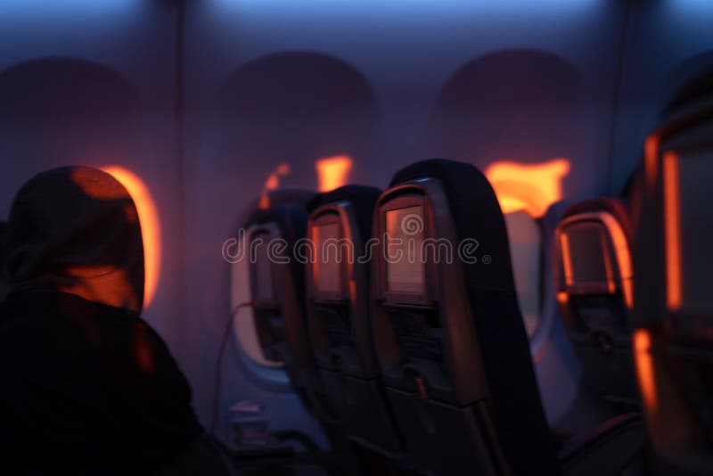 View of Inside of Aircraft during the Sunset. Stock Photo - Image of ...