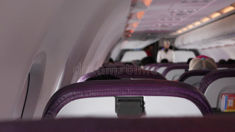 View Inside Airplane Aircraft Selective Foccusing with Many Seats in ...