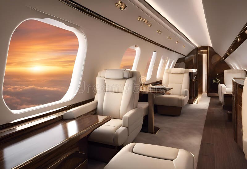 View Inside an Airplane Looking Towards a Sunset in the Distance Stock ...