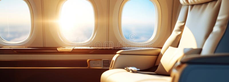 Sunlit View of Airplane Interior Stock Photo - Image of aisle ...
