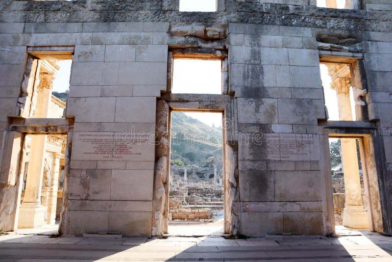 View from Inside of the Ancient Library of Celsus in Ephesus, Turkey ...