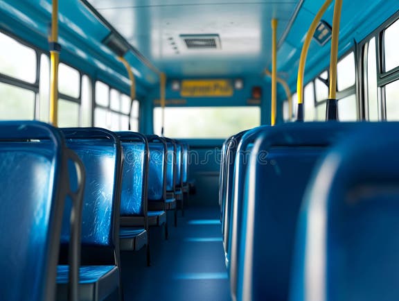 A View of the Inside of a Blue Bus with Blue Seats Stock Photo - Image ...