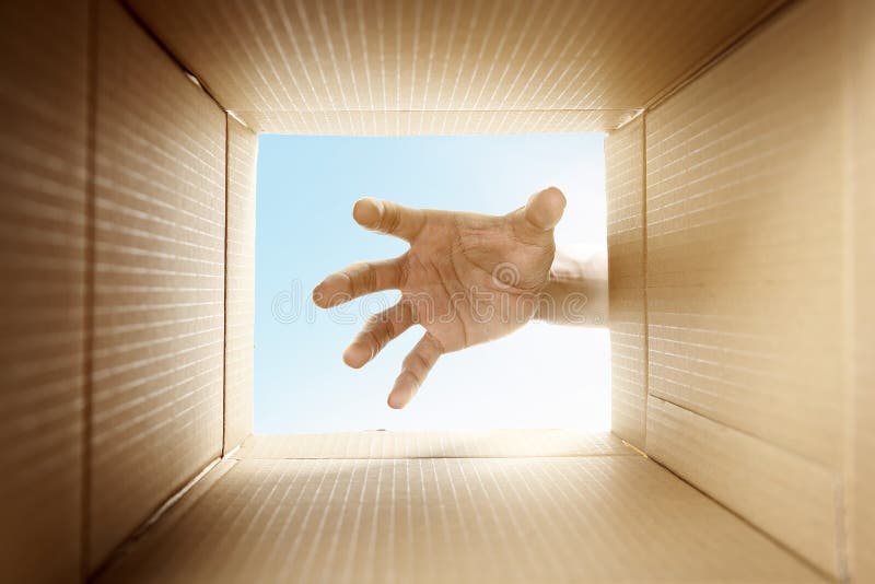 View of the Inside Box with Hand Taking Something Stock Photo - Image ...