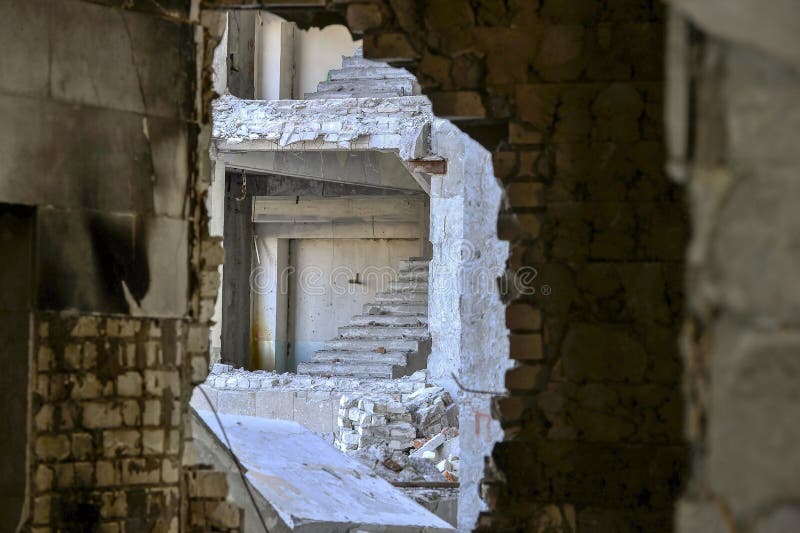 View from Inside through the Broken Wall To the Next Destroyed Building ...