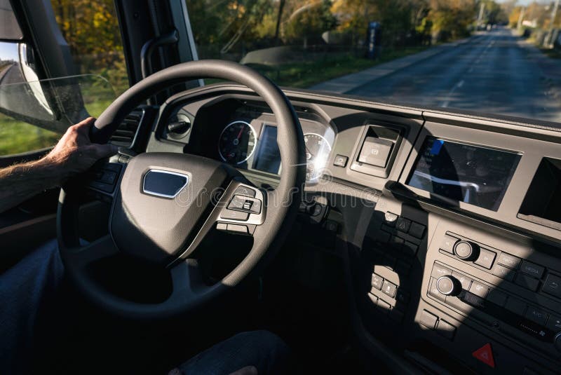 View from Inside the Cab of the Truck. the Truck is Driving Down the ...