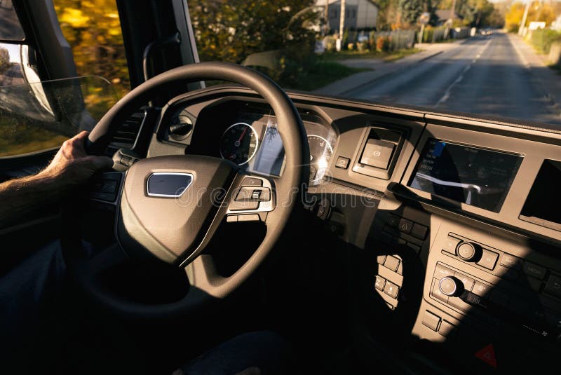 View from Inside the Cab of the Truck. the Truck is Driving Down the ...
