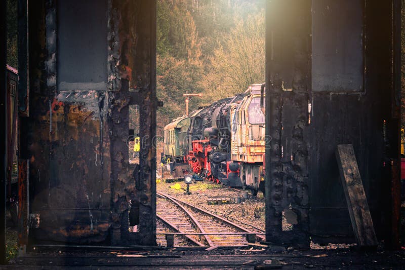 View Inside a Cabin of a Train Looking Outside at the Old Trains ...