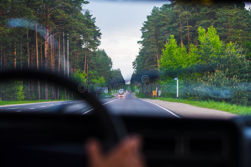 View from the Car on the Road Stock Image - Image of speed, forest ...