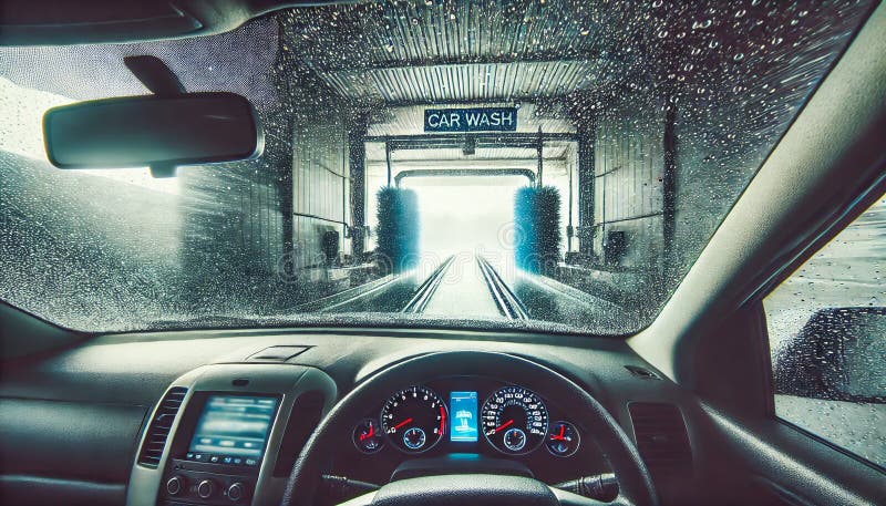 View from Inside a Car Going through an Automatic Car Wash Stock ...