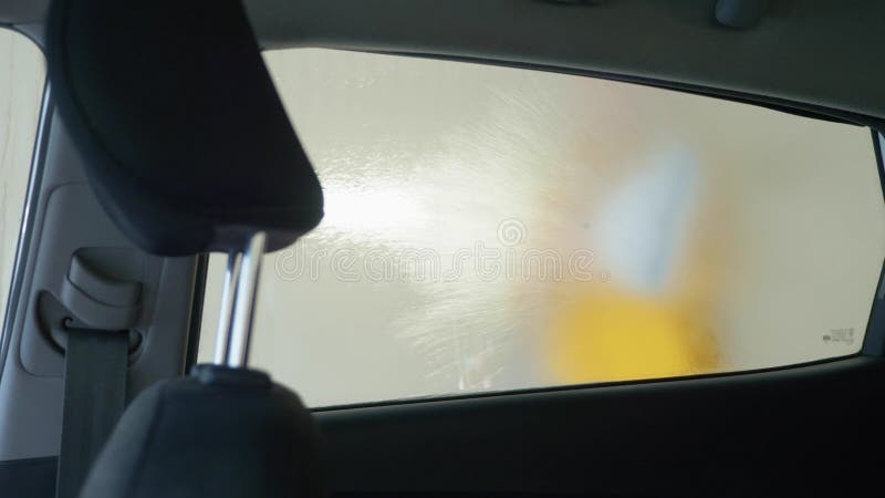 View from Inside the Car. a Man Washing a Car at a Car Wash Stock Image ...