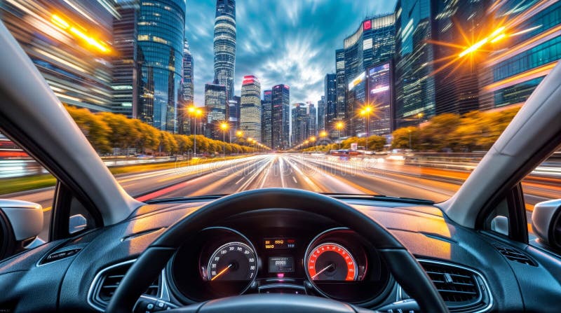 View from the Inside of a Car Moving Fast at Night Stock Illustration ...