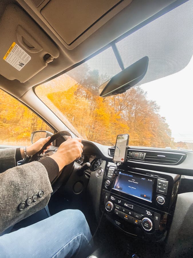 View from Inside of the Car Riding by Autumn Road Stock Image - Image ...