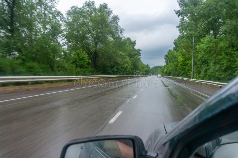 View from Inside a Car on the Road with Motion Blur Effects Stock Photo ...