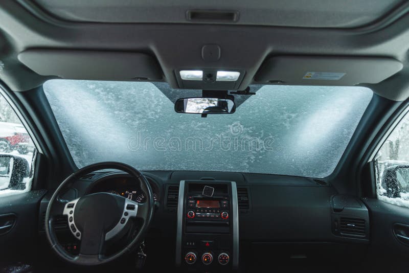 View from Inside of Car Snow at Windshield after Blizzard Stock Image ...