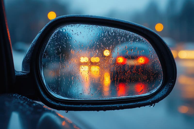 View from Inside Car: Steamy Side Mirror and Stock Illustration ...