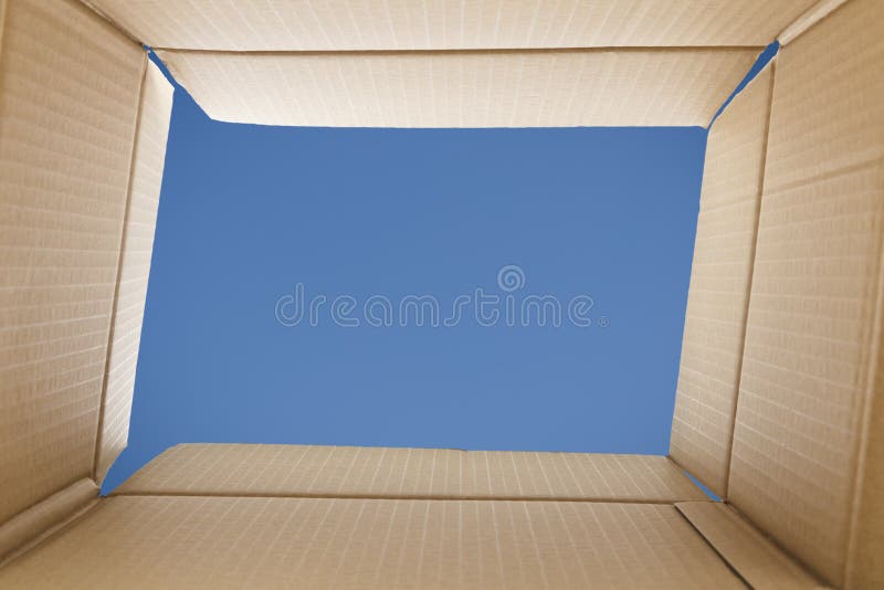 View from Inside a Cardboard Box. Blue Sky Outside Stock Image - Image ...