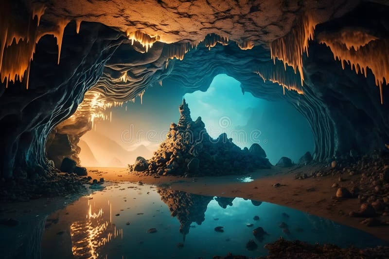 View Inside the Cave, Beautiful Scenery. Neural Network AI Generated ...