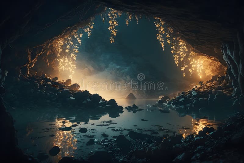 View Inside the Cave, Beautiful Scenery. Neural Network AI Generated ...