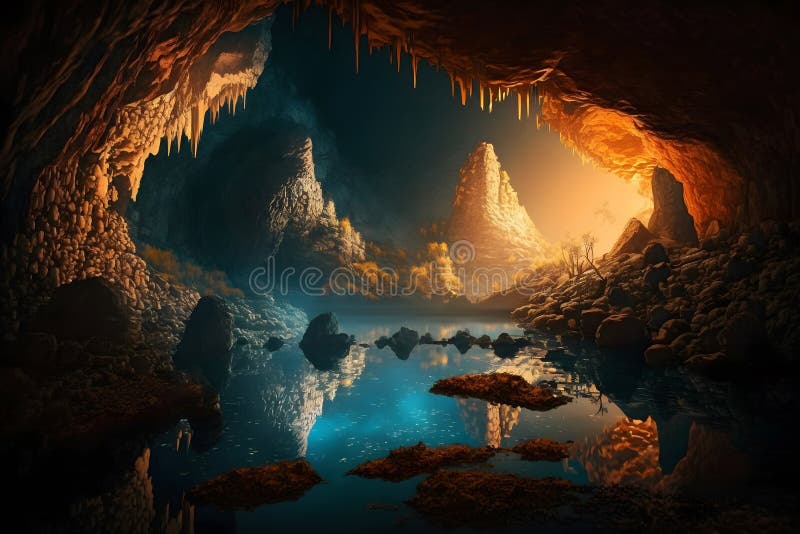 View Inside the Cave, Beautiful Scenery. Neural Network AI Generated ...
