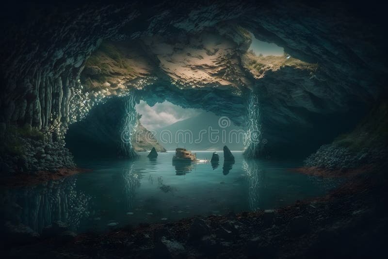 View Inside the Cave, Beautiful Scenery. Neural Network AI Generated ...