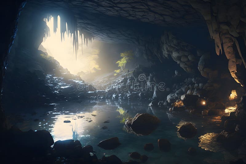 View Inside the Cave, Beautiful Scenery. Neural Network AI Generated ...