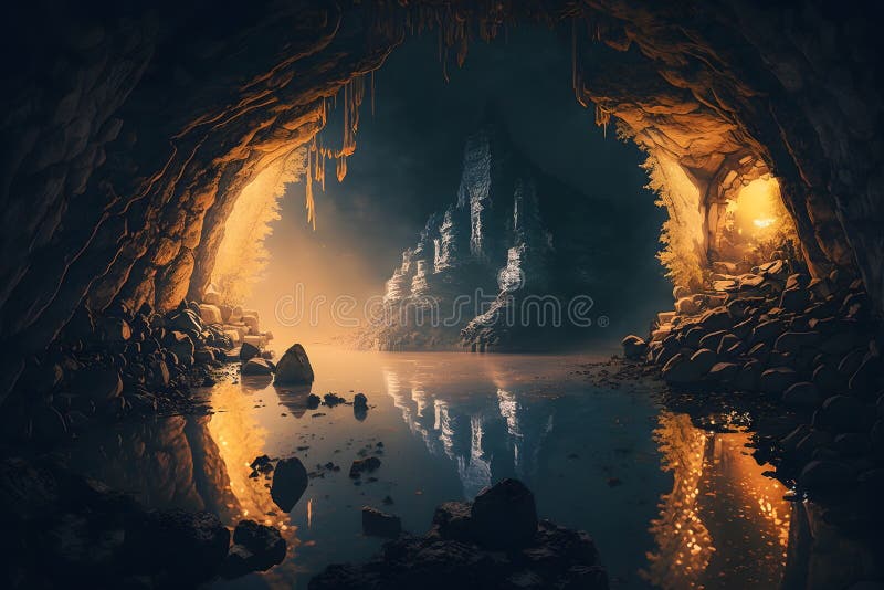 View Inside the Cave, Beautiful Scenery. Neural Network AI Generated ...