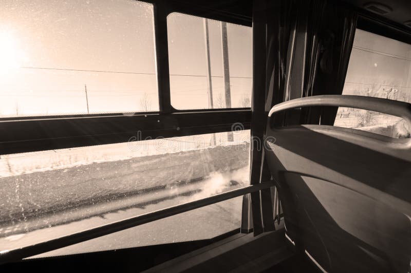 View from Inside a City Public Transport Bus at Sunset Stock Photo ...