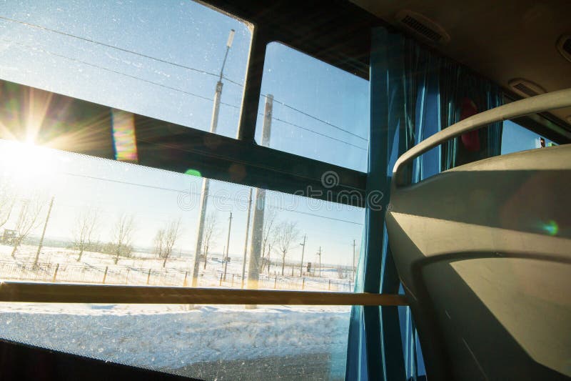 View from Inside a City Public Transport Bus at Sunset Stock Photo ...