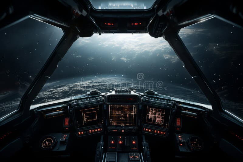 View from Inside the Cockpit of a Space Ship. Black Empty Outer Space ...