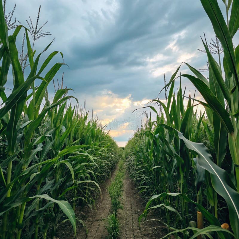 View from Inside a Corn Field Stock Illustration - Illustration of ...