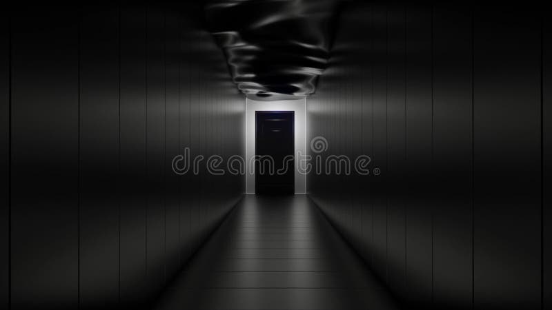 View Inside of Dark Scary Surreal Corridor with a Door at the End ...
