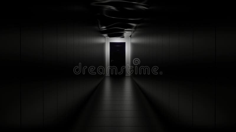 View Inside of Dark Scary Surreal Corridor with a Door at the End ...