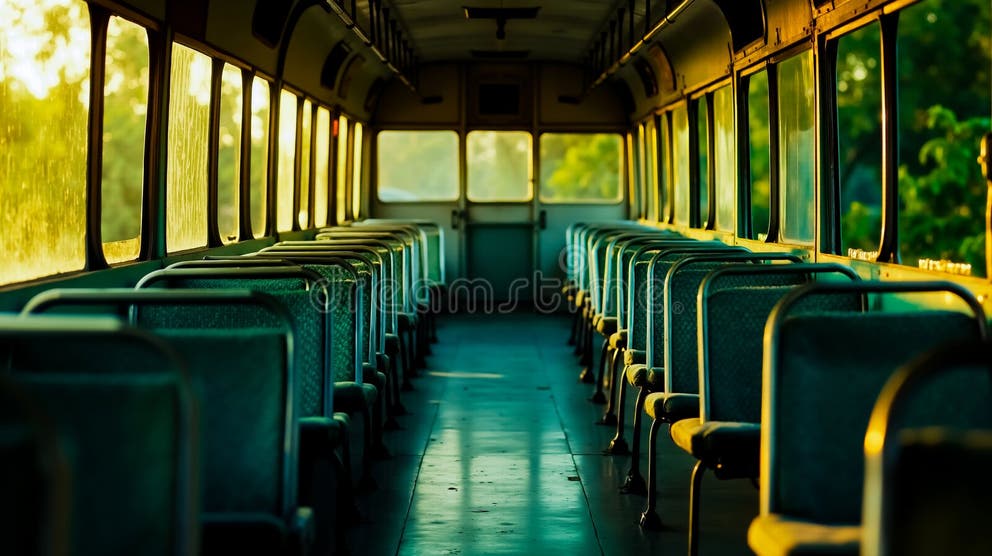 A View of the Inside of an Empty Bus with Rows of Empty Seats Stock ...