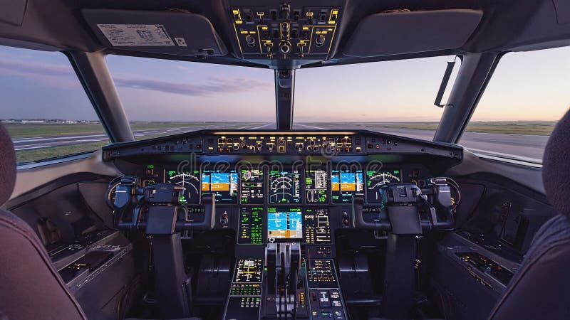 View from Inside an Empty Cockpit of a Modern Passenger Airplane ...