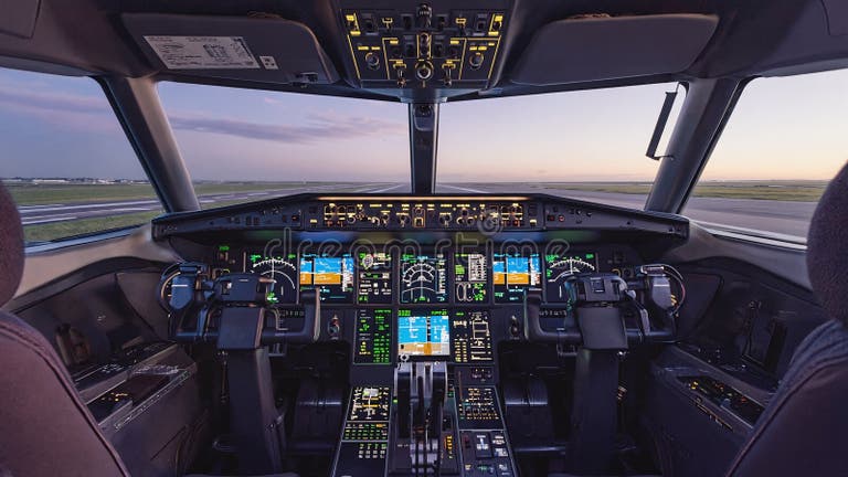 View from Inside an Empty Cockpit of a Modern Passenger Airplane ...