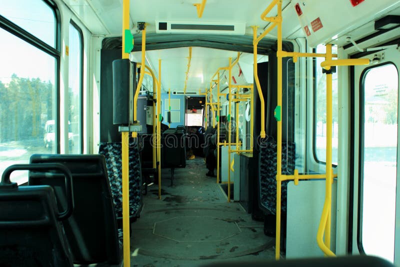 View Inside an Empty Tram Bus Trolleybus Stock Photo - Image of society ...