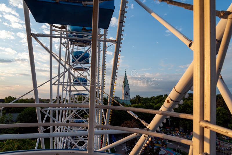 View of Inside of Ferris Wheel View of the Structure with Cabins Stock ...