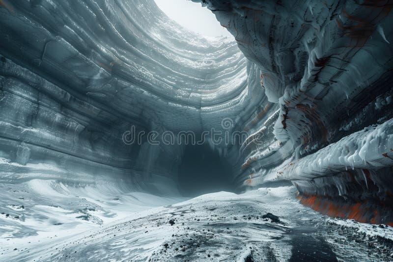 View from Inside a Glacier Cave with a Vertical Well in the Ceiling ...